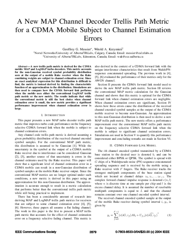 (PDF) A new MAP channel decoder trellis path metric for a CDMA mobile ...