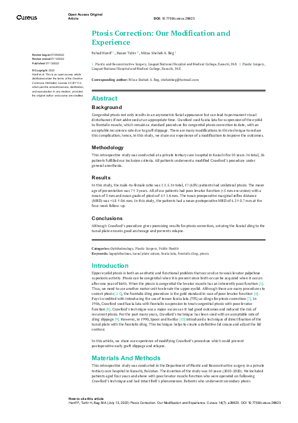 (PDF) Ptosis Correction: Our Modification and Experience