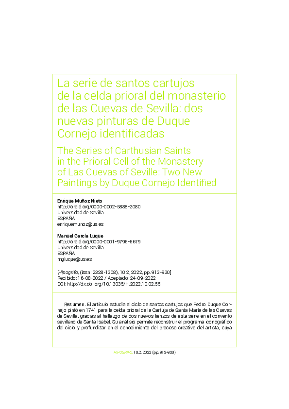 (PDF) La serie de santos cartujos de la celda prioral del monasterio de las Cuevas de Sevilla ...