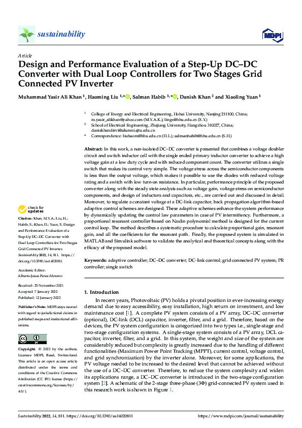 Pdf Design And Performance Evaluation Of A Step Up Dc Dc Converter With Dual Loop Controllers