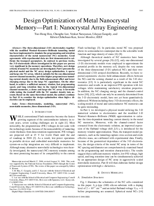 Pdf Design Optimization Of Metal Nanocrystal Memory—part I Nanocrystal Array Engineering