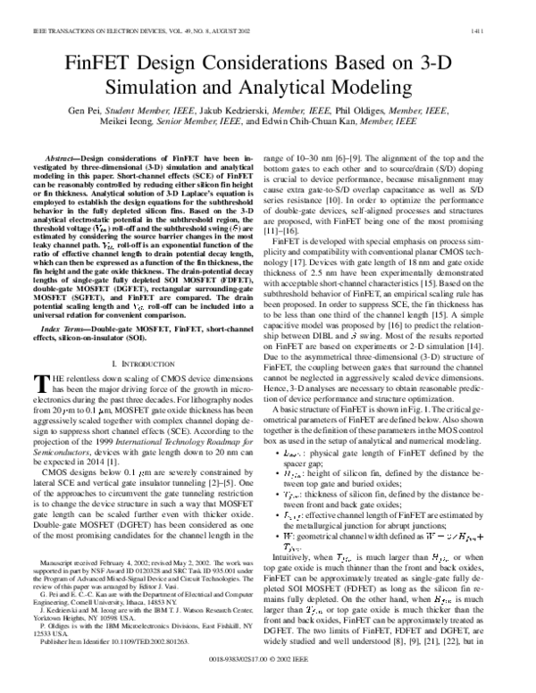 (PDF) FinFET design considerations based on 3-D simulation and ...