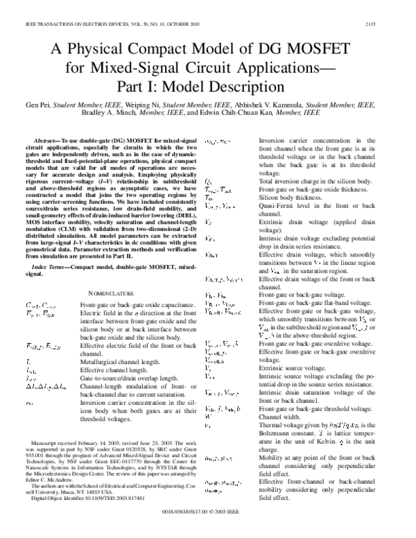 (PDF) A physical compact model of DG MOSFET for mixed-signal circuit ...