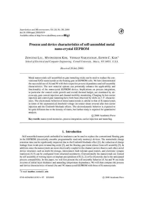 (PDF) Process and device characteristics of self-assembled metal nano-crystal EEPROM