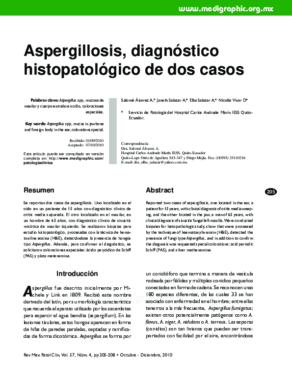 (PDF) Aspergillosis, diagnóstico histopatológico de dos casos