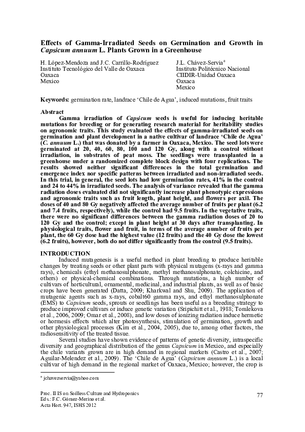 (PDF) Effects of Gamma-Irradiated Seeds on Germination and Growth in ...