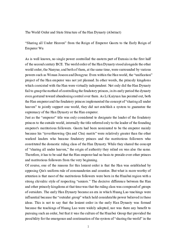 (PDF) The World Order and State Structure of the Han Dynasty Abstract