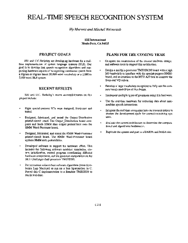 Pdf Real Time Speech Recognition System
