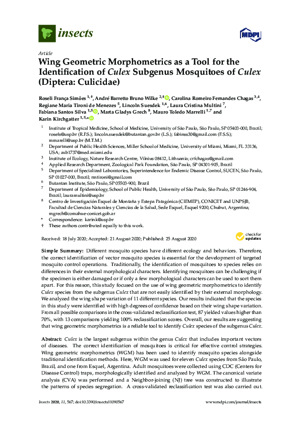 (PDF) Wing Geometric Morphometrics as a Tool for the Identification of ...