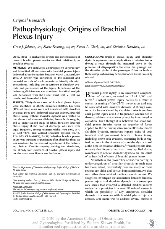 (PDF) Pathophysiologic Origins of Brachial Plexus Injury