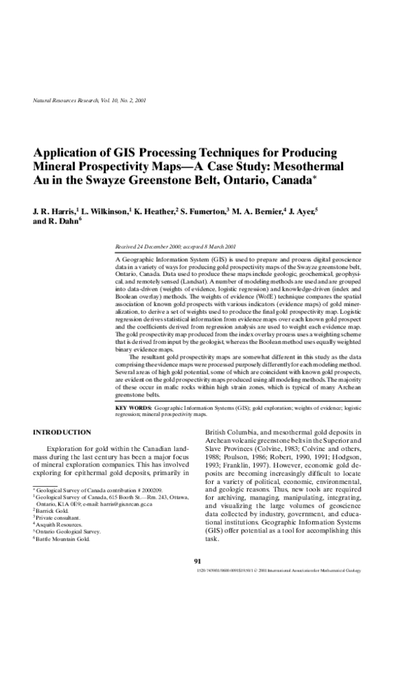 (PDF) Application of GIS Processing Techniques for Producing Mineral ...