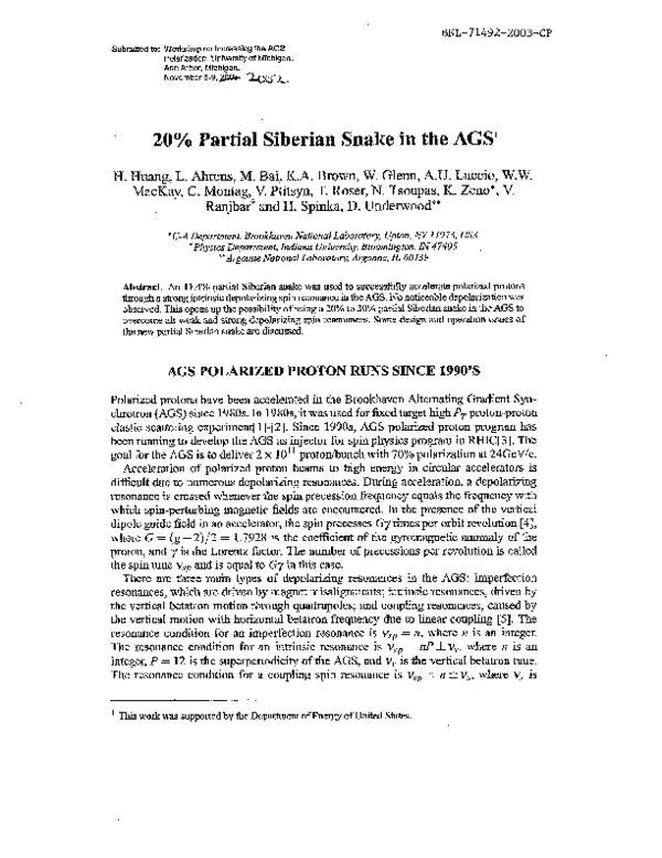 (PDF) 20% Partial Siberian Snake in the AGS