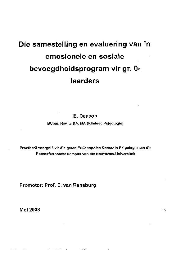 (PDF) Die samestelling en evaluering van 'n emosionele en sosiale ...