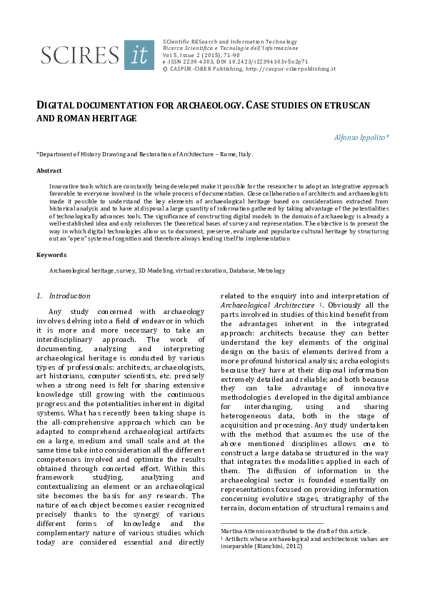 (PDF) Digital documentation for archaeology. Case studies on etruscan ...