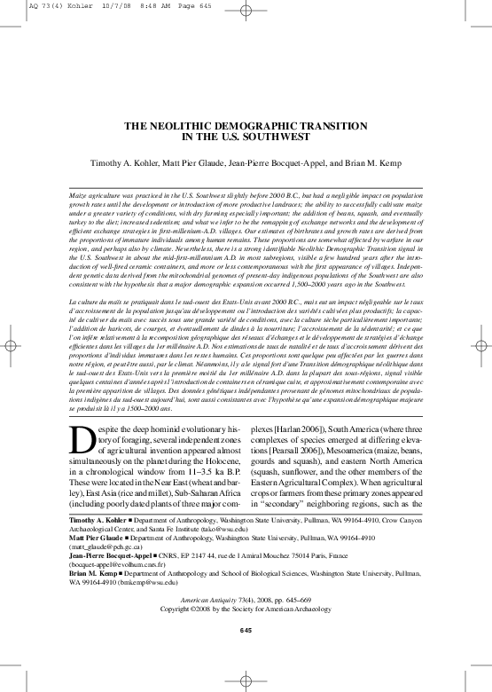 (PDF) The Neolithic Demographic Transition in the U.S. Southwest