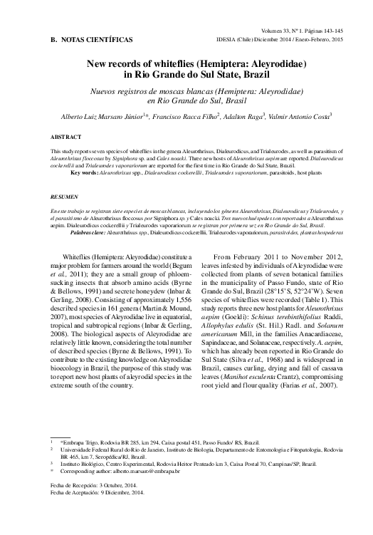 (PDF) New records of whiteflies (Hemiptera: Aleyrodidae) in Rio Grande ...