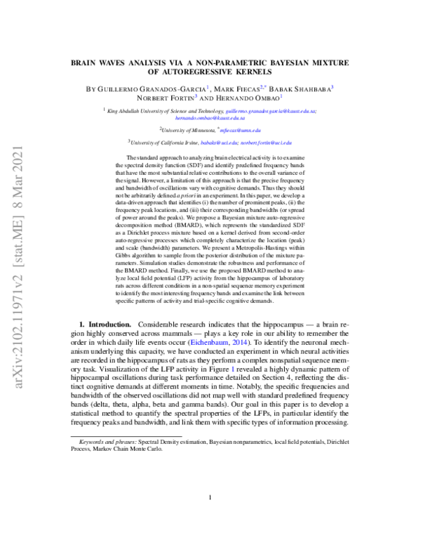 (PDF) Brain waves analysis via a non-parametric Bayesian mixture of autoregressive kernels ...