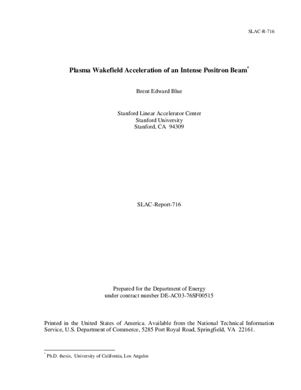 (PDF) Plasma-Wakefield Acceleration of an Intense Positron Beam