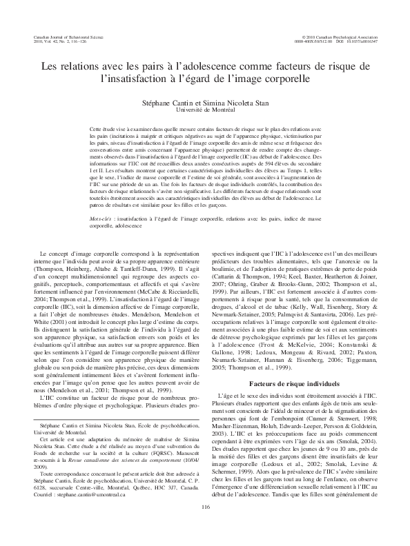 (PDF) Les relations avec les pairs à l’adolescence comme facteurs de ...