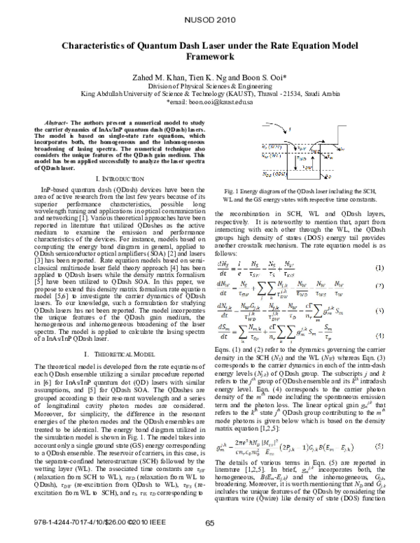 (PDF) Characteristics of quantum dash laser under the rate equation ...