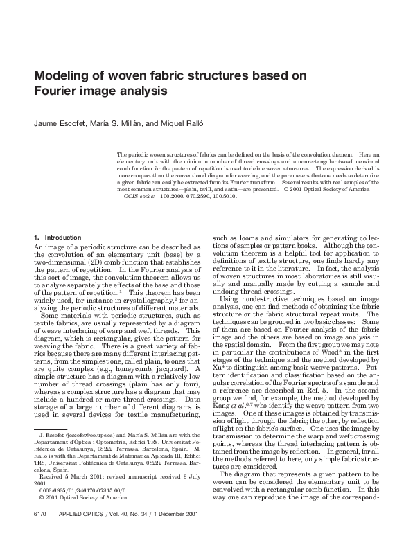 Pdf Modeling Of Woven Fabric Structures Based On Fourier Image Analysis