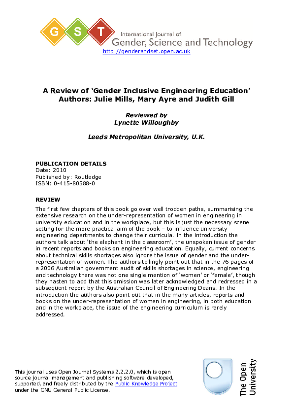 (PDF) A Review of ‘Gender Inclusive Engineering Education’