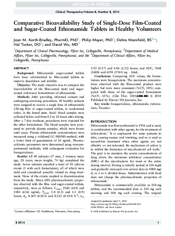 (PDF) Comparative bioavailability study of single-dose film-coated and sugar-coated ethionamide ...