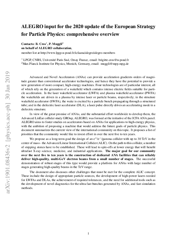 (PDF) ALEGRO input for the 2020 update of the European Strategy ...