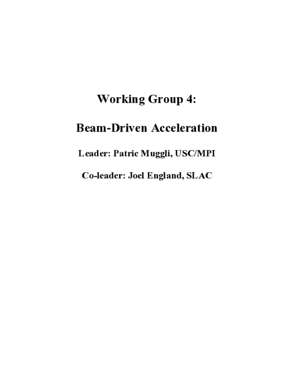 (PDF) Working Group 4: Beam-Driven Acceleration