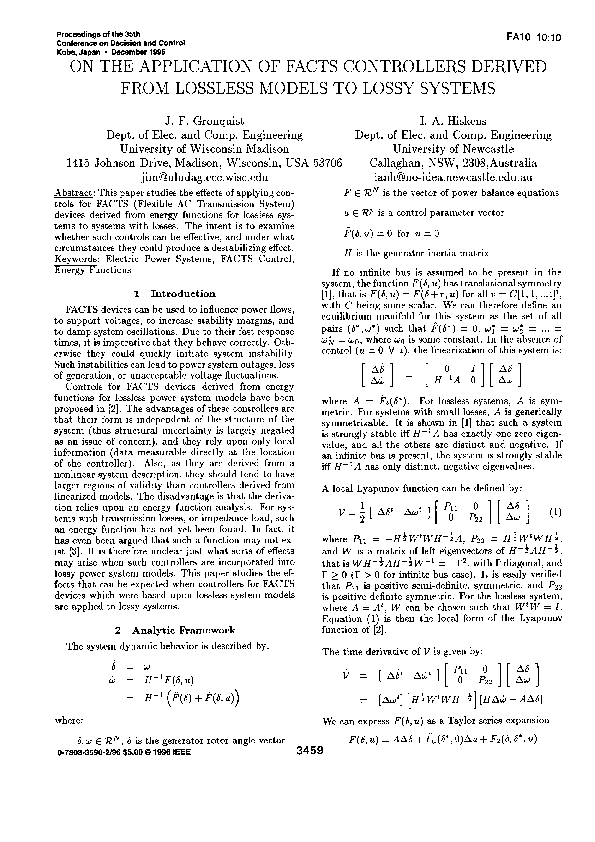 On the application of FACTS controllers derived from lossless models to ...