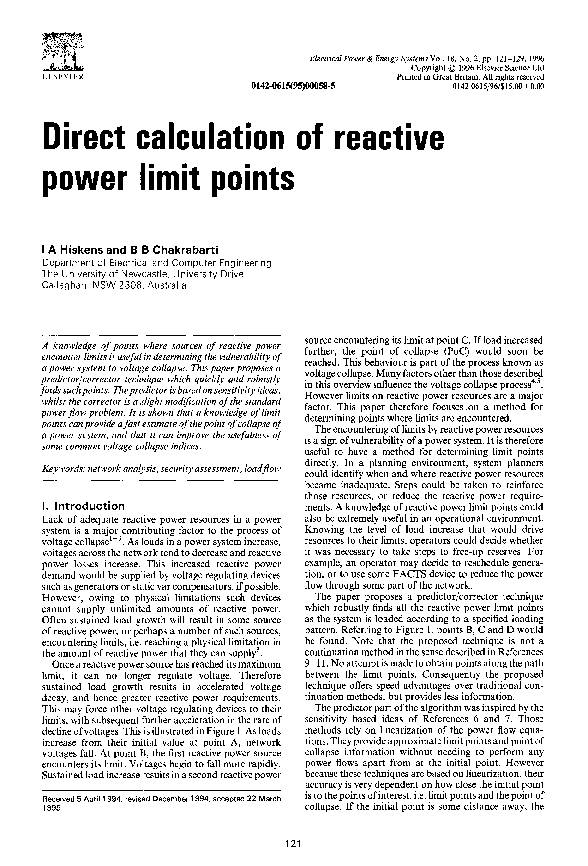(PDF) Direct calculation of reactive power limit points