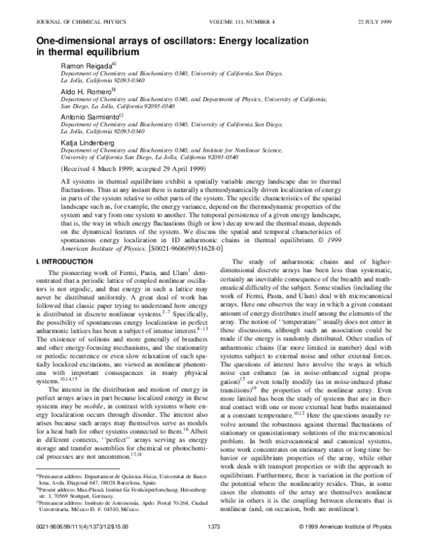 (PDF) One-dimensional arrays of oscillators: Energy localization in ...