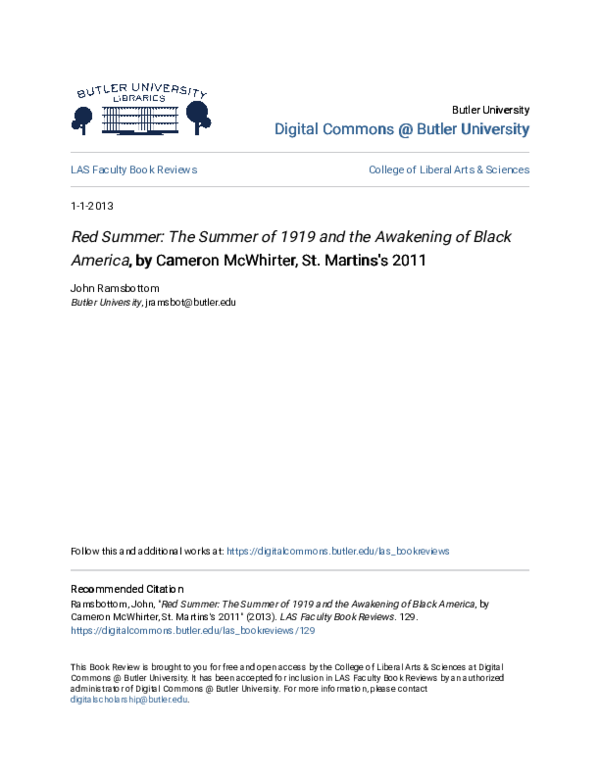(PDF) Red Summer: The Summer of 1919 and the Awakening of Black America ...