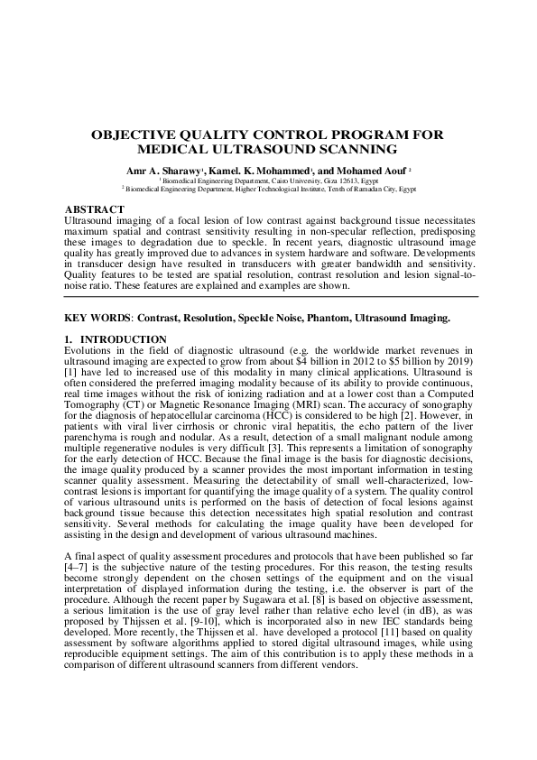 (PDF) Objective Quality Control Program for Medical Ultrasound Scanning