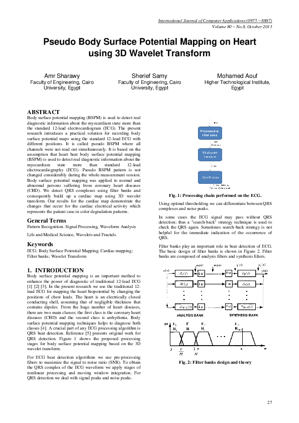 (PDF) Pseudo Body Surface Potential Mapping on Heart using 3D Wavelet Transform | Mohamed Aouf ...