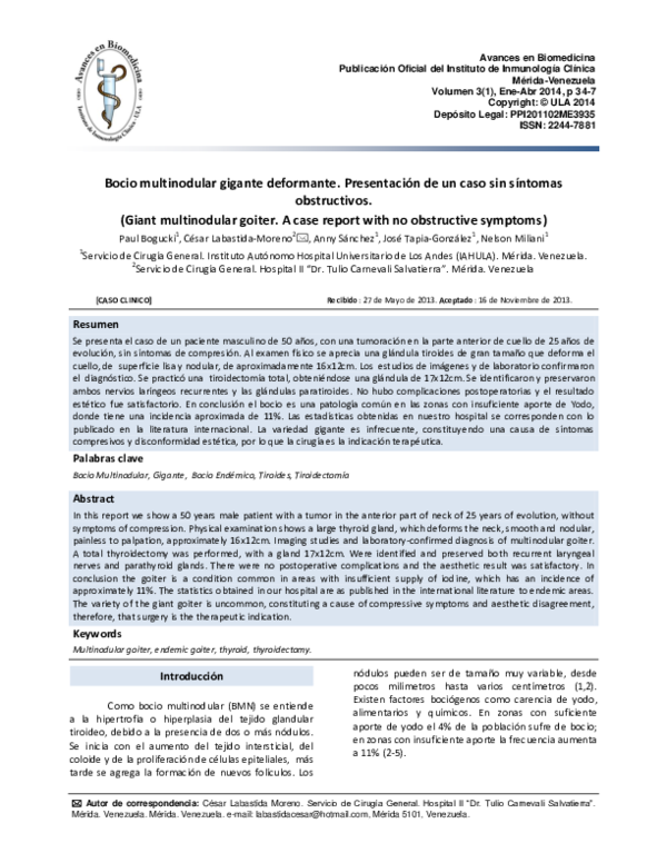 (PDF) Bocio multinodular gigante deformante. Presentación de un caso ...