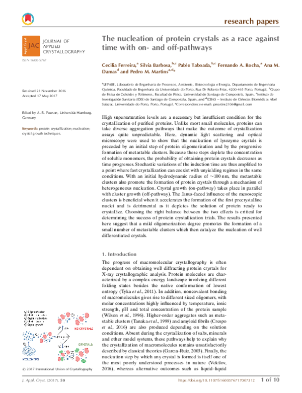 (PDF) The nucleation of protein crystals as a race against time with on- and off-pathways
