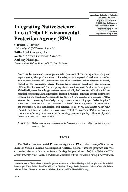 (PDF) Integrating Native Science Into a Tribal Environmental Protection Agency (EPA)