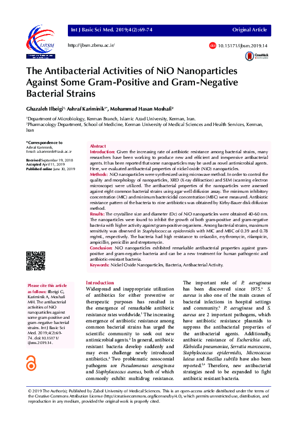 (PDF) The Antibacterial Activities of NiO Nanoparticles Against Some Gram-Positive and Gram ...