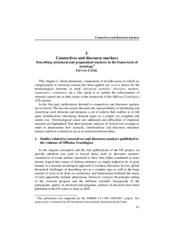 (PDF) Connectives and discourse markers: describing structural and ...