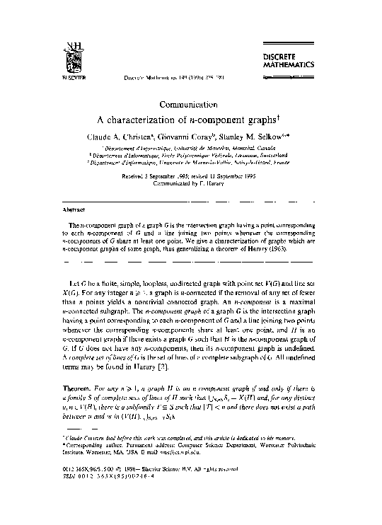 (PDF) A characterization of n-component graphs | Giovanni Coray ...