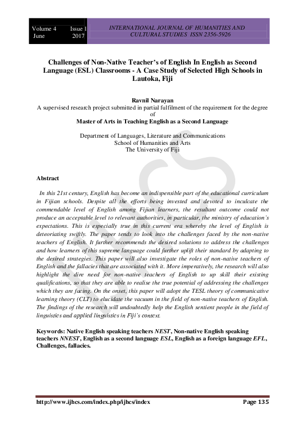 (PDF) Challenges of Non Native Teacher s of English In English as Second