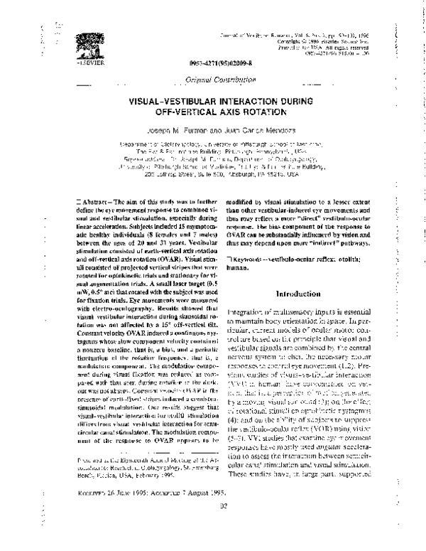 (PDF) Visual-Vestibular Interaction During Off-Vertical Axis Rotation