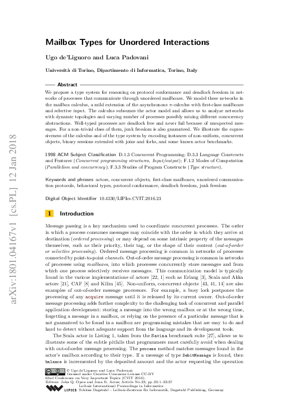 (PDF) Mailbox Types for Unordered Interactions