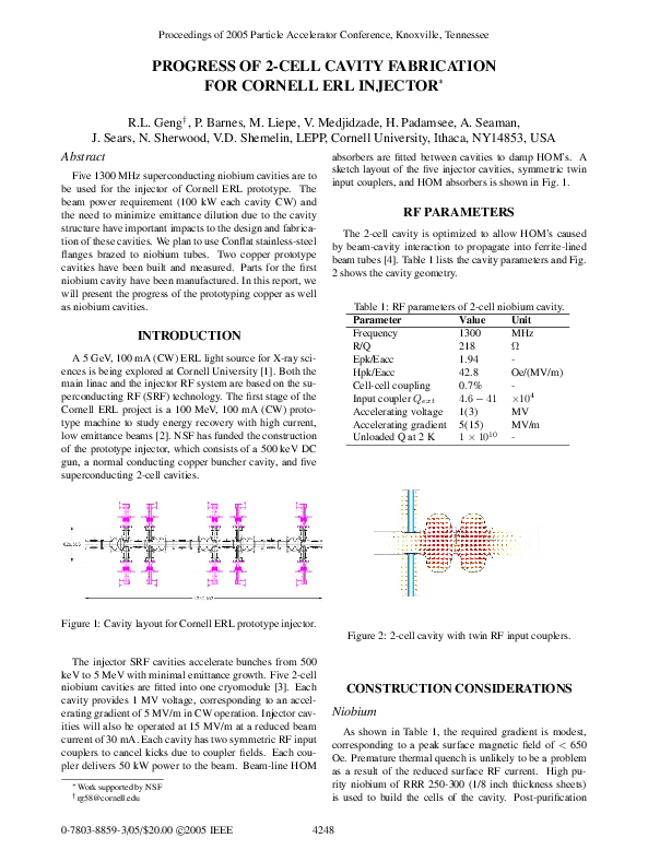 (PDF) Progress of 2-Cell Cavity Fabrication for Cornell ERL Injector