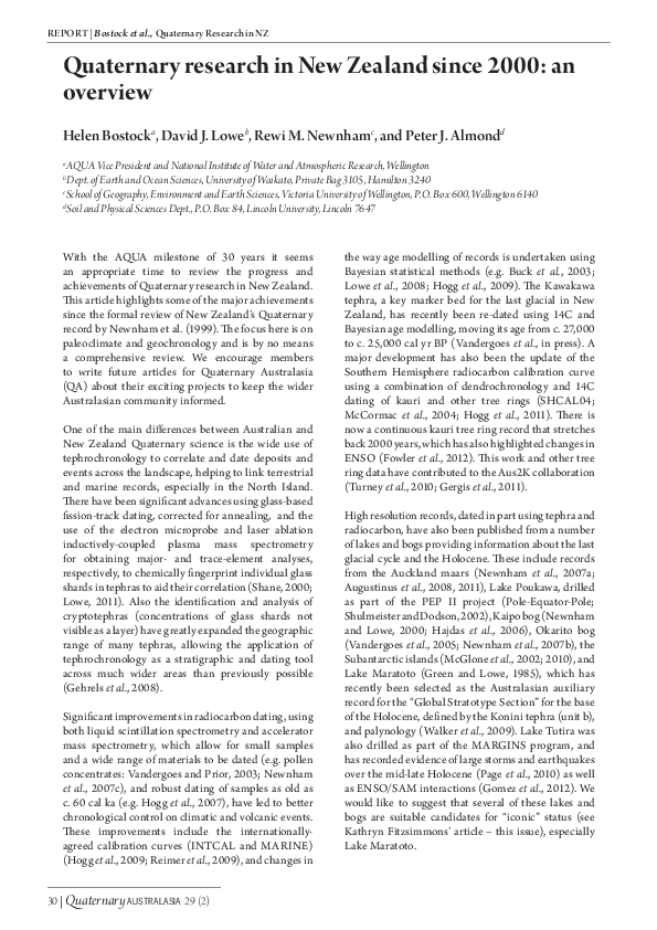 (PDF) Quaternary research in New Zealand since 2000: an overview