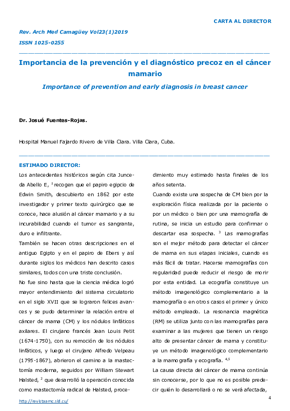 (PDF) Importancia de la prevención y el diagnóstico precoz en el cáncer mamario