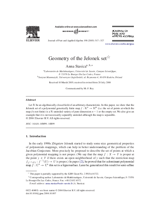 (PDF) Geometry of the Jelonek set