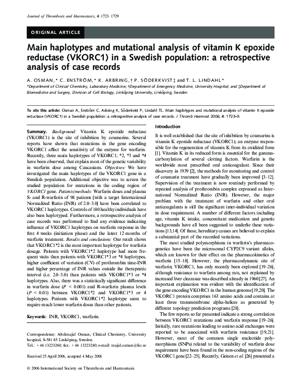 (PDF) Main haplotypes and mutational analysis of vitamin K epoxide ...