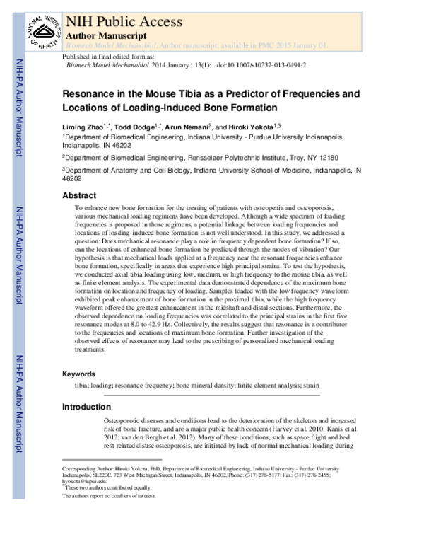 (PDF) Resonance in the mouse tibia as a predictor of frequencies and ...